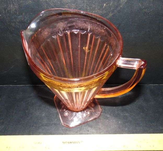 Pink Depression Glass Pitcher With Square Base - Dunker Auction