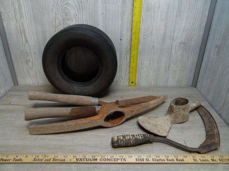 Pick Axe Heads, Hand Sickle & Tire - Dunker Auction