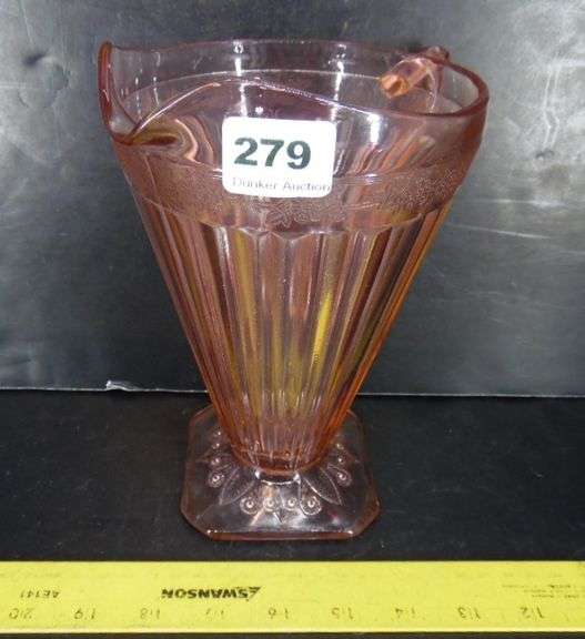 Pink Depression Glass Pitcher With Square Base - Dunker Auction