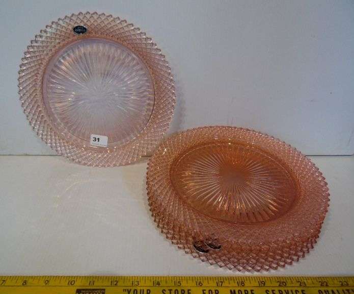 Six Pink Depression Glass Miss America Plates - Dunker Auction