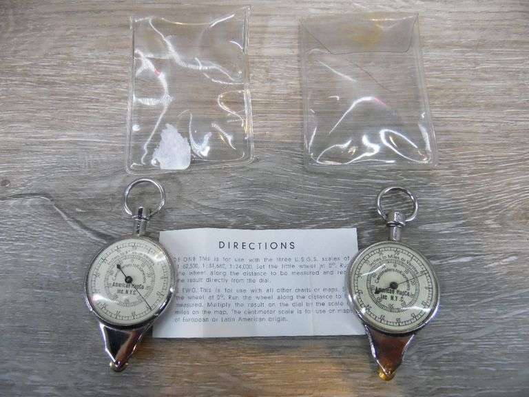 Double Sided Compass Map Readers - CM to KM & Miles - Dunker Auction