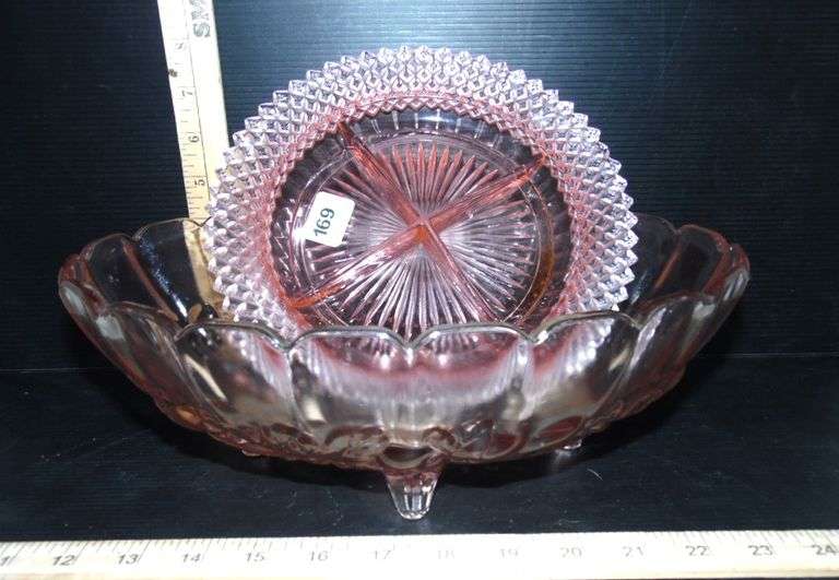 Indiana Glass Footed Fruit Bowl & Divided Dish - Dunker Auction