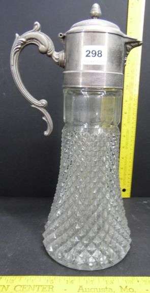 Silver Plate & Glass Claret/Wine Jug - Diamond Pattern - Dunker Auction