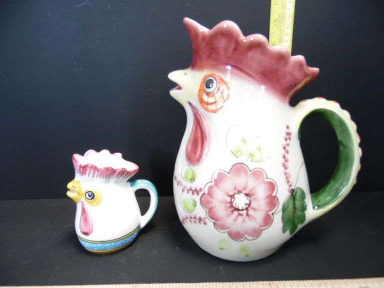Deruta Rooster Creamer & Rooster Pitcher - Dunker Auction