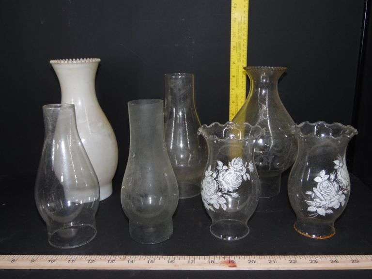 Oil Lamp Chimney Tops - Clear, White, Flowers - Dunker Auction