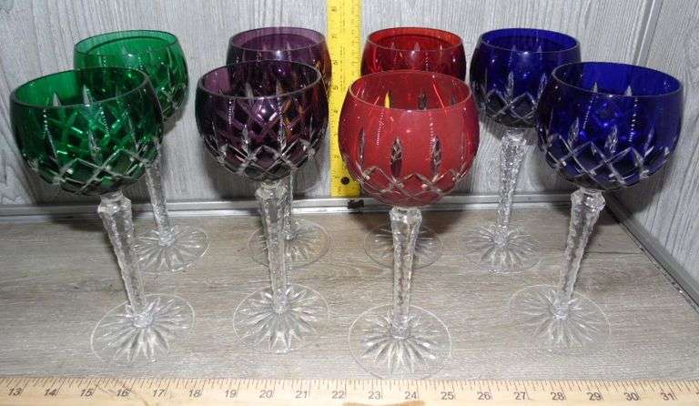 8 - AJKA Arabella Colored Wine Glasses: Emerald, Ruby Red & Cobalt Blue) - Dunker Auction