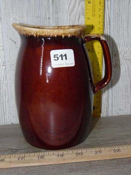 Brown Drip HUll Pitcher & McCoy Custard Bowls - Dunker Auction