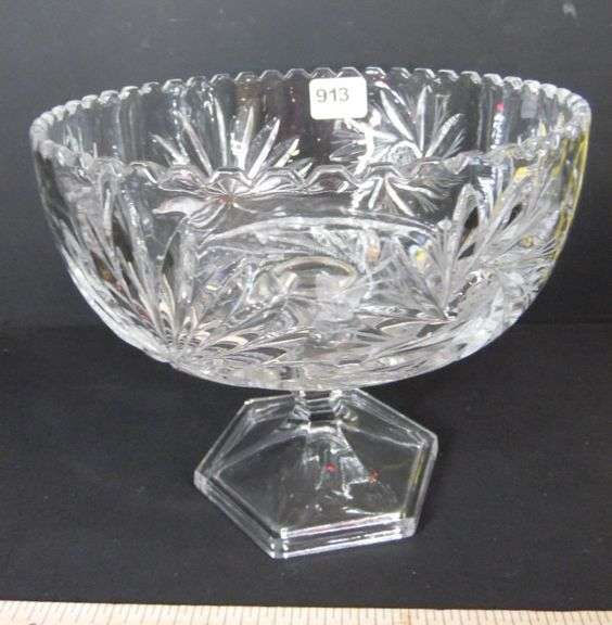 Crystal Pedestal Fruit Dish & Crystal Jelly Jam Jar - Dunker Auction