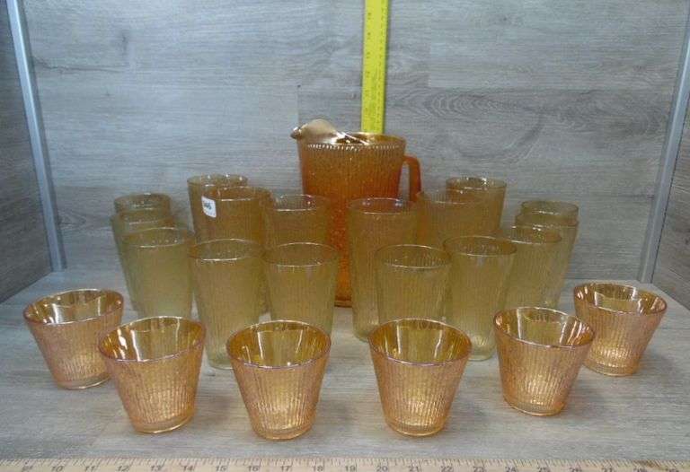 Jeanette Glass Tree Bark Variant Drinking Glasses & Pitcher - Dunker ...