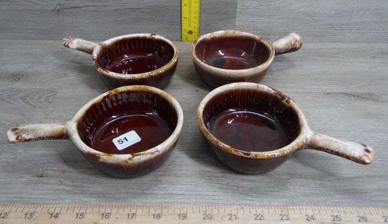 McCoy Brown Drip Soup BOwls with Handles - Dunker Auction