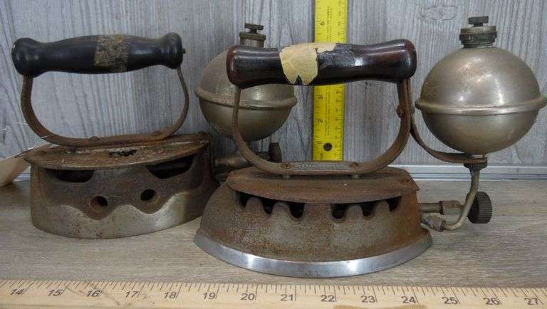 Two Vintage Gas Irons - The Diamond Iron - Dunker Auction