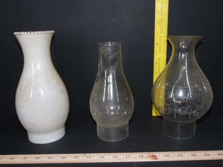 Oil Lamp Chimney Tops - Clear, White, Flowers - Dunker Auction