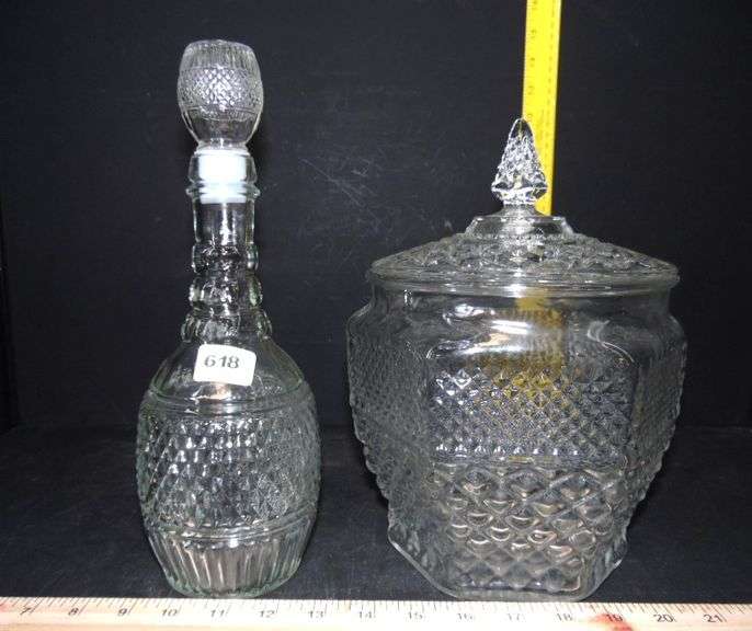 Anchor/Hocking Wexford Cookie Jar & Lid & Mogen-David Diamond Cut Glass ...
