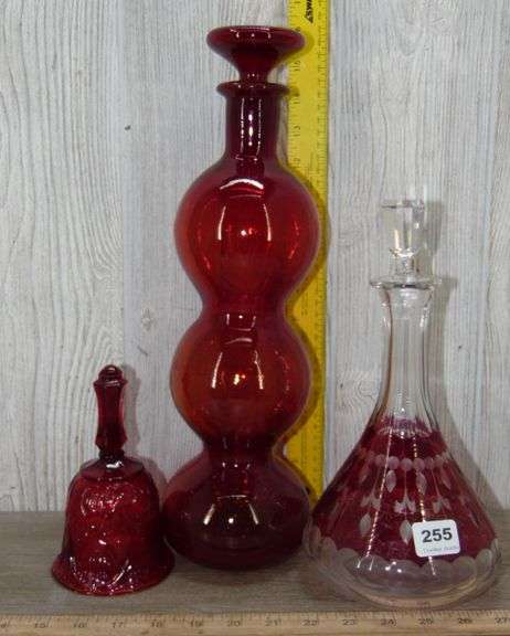 Ruby Red Decanters & 40th Anniversary Bell - Dunker Auction