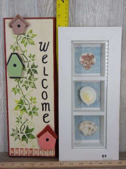 Welcome Birdhouse Sign & Shell Art - Dunker Auction