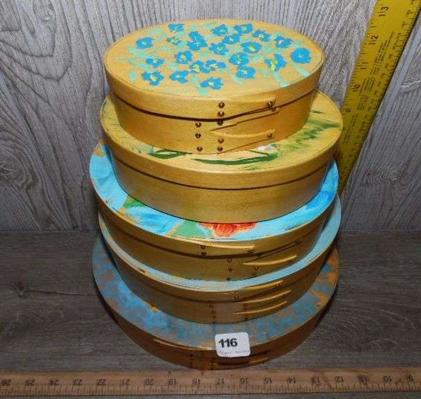 Decorative Nesting Oval Boxes - Floral Design - Dunker Auction