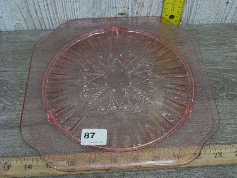 Pink Depression Glass Adam Pattern Footed Plate - Dunker Auction