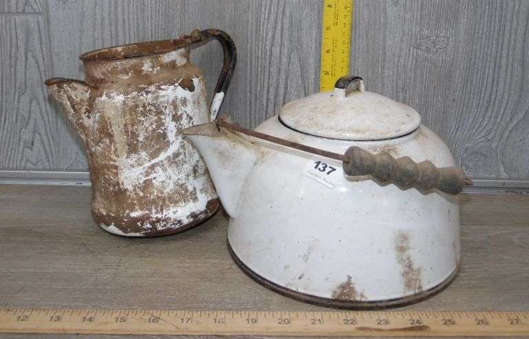 Enamelware Tea Kettle & Pitcher - Dunker Auction