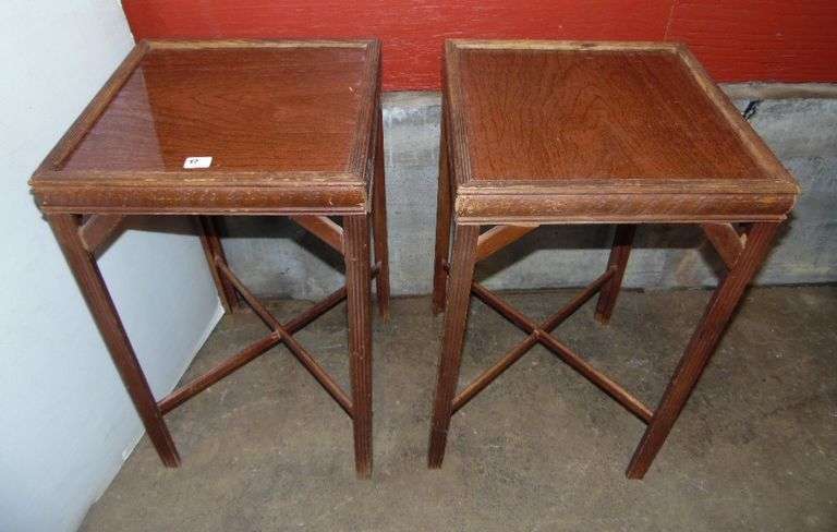 Two End Tables - Needs TLC - 15 1/4" x 15 1/4" x 26" - Dunker Auction