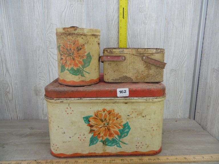 Metal Bread Box, Canister & Basket - Dunker Auction