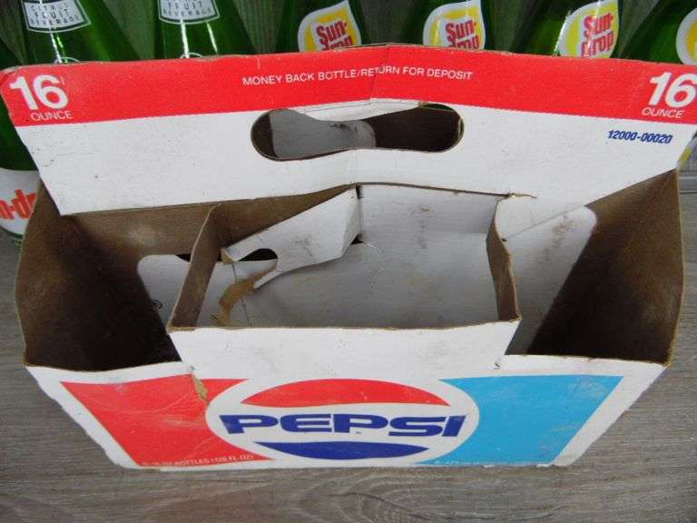 Sun-Drop & 7-Up Soda Bottles, Vess & Pepsi Cardboard Carriers - Dunker ...