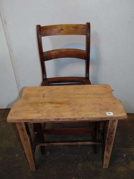Wood Chair & Primitive Wood Bench/Plant Stand - Dunker Auction