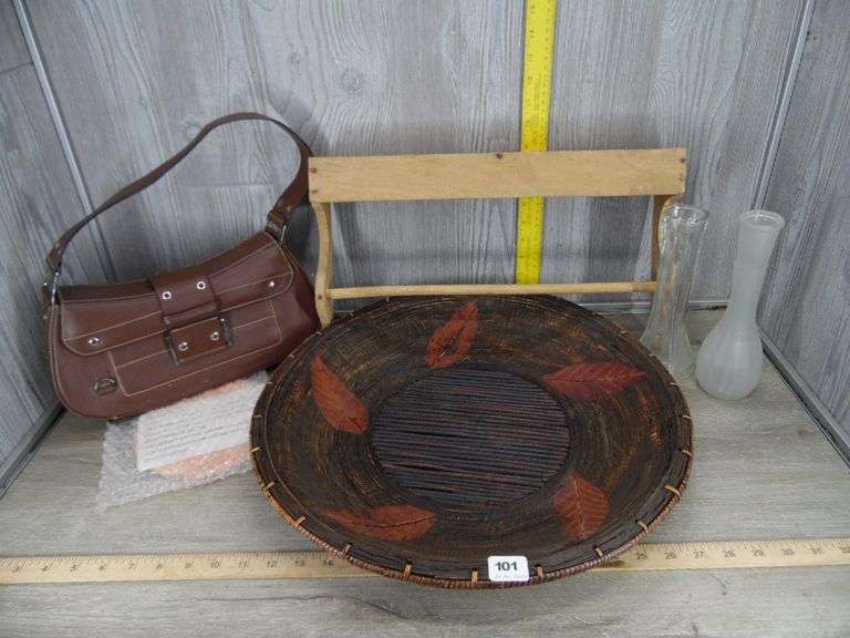 Purse, Vases, Decorative Basket Plate, Shelf & Bread Warming Stone - Dunker Auction