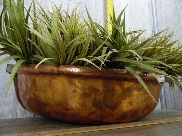 Copper Wall Pocket Planter With Faux Plants - Dunker Auction