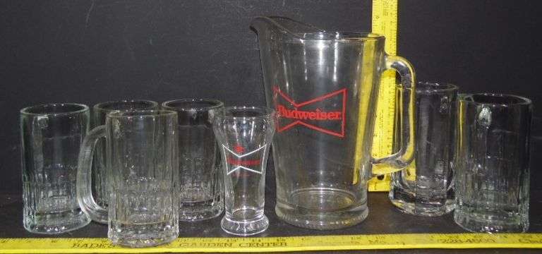 Budweiser Beer Pitcher & Glass, Beer Mugs - Dunker Auction