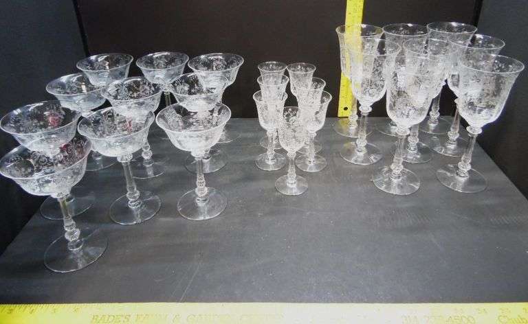 Heisey Orchid Etched Water Goblets & Sherbet Glasses - Dunker Auction