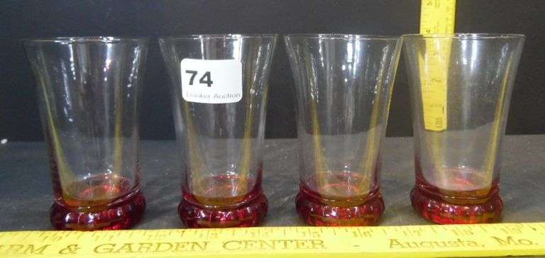 Red Base Glass Tumblers - Dunker Auction