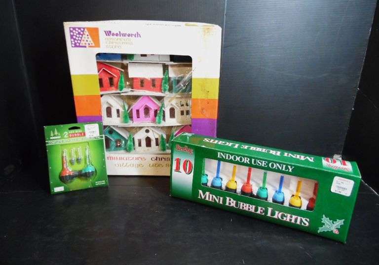 Mini Bubble Lights & Replacement Bulbs, Miniature Christmas Village Lite Set, - Dunker Auction