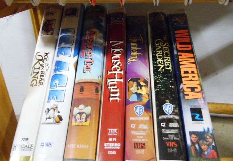 VCR Storage Shelf With Various VCR Tapes - 22 1/2" x 8" x 46 1/2 ...