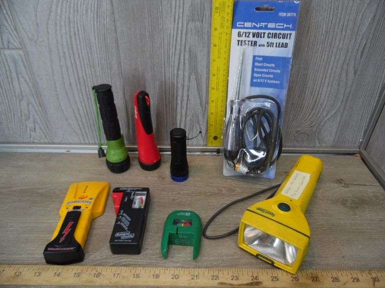 6/12 Volt Circuit Tester, Flashlights, Stud Finder, Battery Testers ...