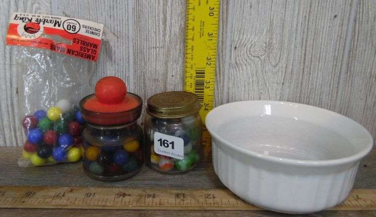 Marbles, Small Corning Ware Bowl, Bag Is Open - Dunker Auction