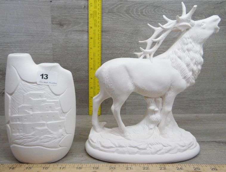 Ceramic Vase & Elk - Elk Antler Is Broken - Dunker Auction