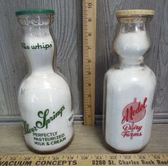 Silver Springs & Model Dairy Farms Cream Top Milk Bottles - Dunker Auction