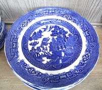 Allertons England Blue Willow Pattern Dinnerware - Dunker Auction