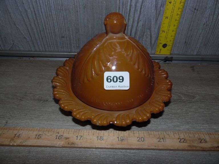 EAPG Chocolate Slag Glass Covered Butter Dish - Dunker Auction