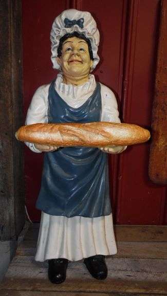 Baker Holding Bread Statue - 16" x 15" x 42" - Dunker Auction