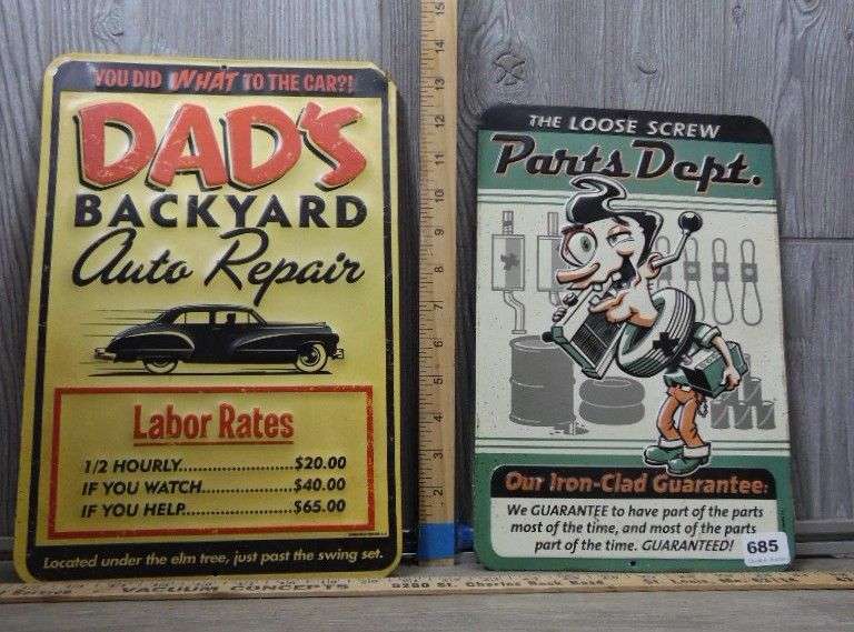 Dad's Backyard Auto Repair & The Loose Screw Parts Dept. Signs - Dunker ...