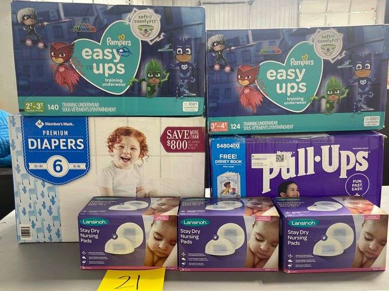 1 BOX OF PULL UPS, 1 BOX OF DIAPERS, 2 BOXES OF PAMPERS EASY UPS & 3 ...