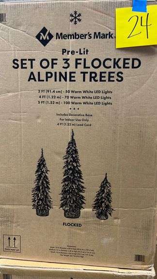 (2) SET OF 3 FLOCKED ALPINE TREES IN BOXES - Earl's Auction Company