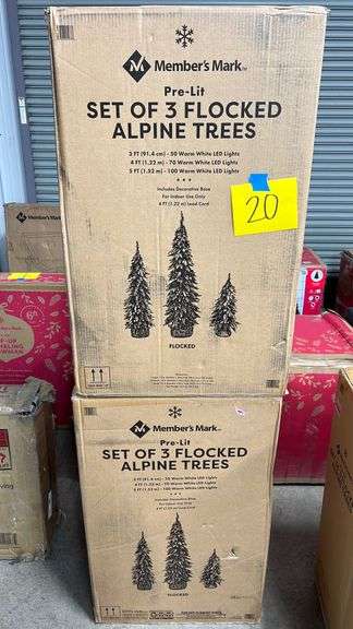 (2) SET OF 3 FLOCKED ALPINE TREES IN BOXES - Earl's Auction Company
