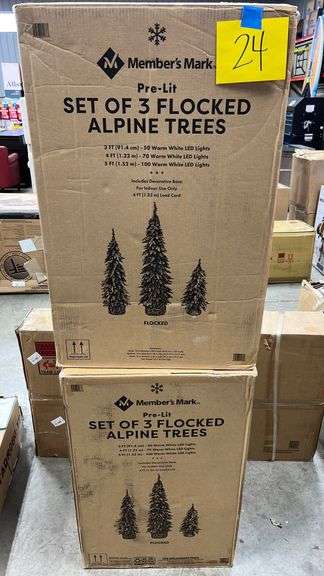 (2) SET OF 3 FLOCKED ALPINE TREES IN BOXES - Earl's Auction Company