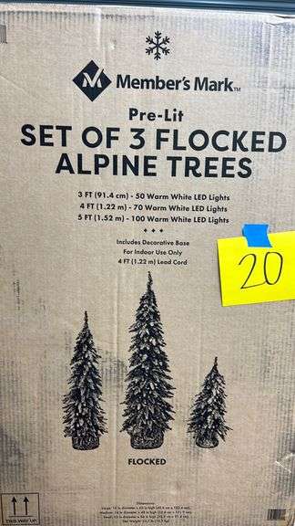 (2) SET OF 3 FLOCKED ALPINE TREES IN BOXES - Earl's Auction Company