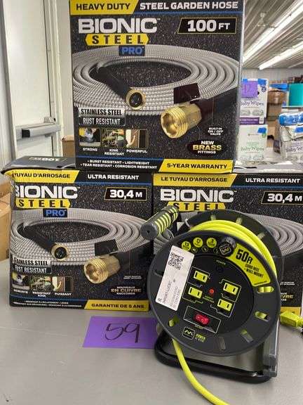 3 BIONIC STEEL HOSES &1 50FT CORD REEL + WALL MOUNT - Earl's Auction ...
