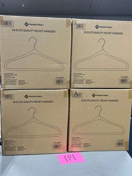 (4) BOXES OF VELVET HANGERS (50 HANGERS PER BOX) - Earl's Auction Company