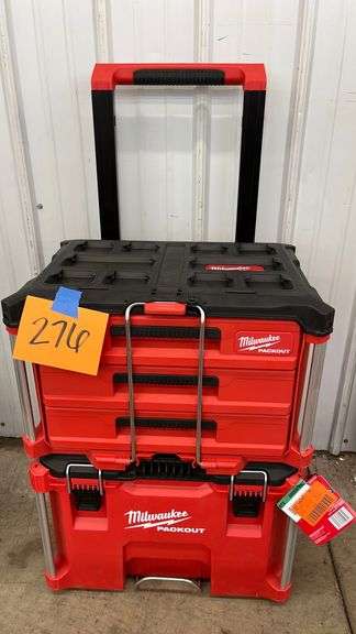 MILWAUKEE PACKOUT ROLLING TOOL BOX & 3-DRAWER TOOL BOX - Earl's Auction ...