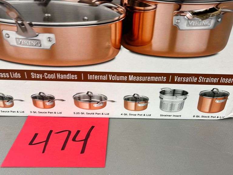 VIKING 13PC TRI-PLY COPPER CLAD COOKWARE SET IN BOX - Earl's Auction ...